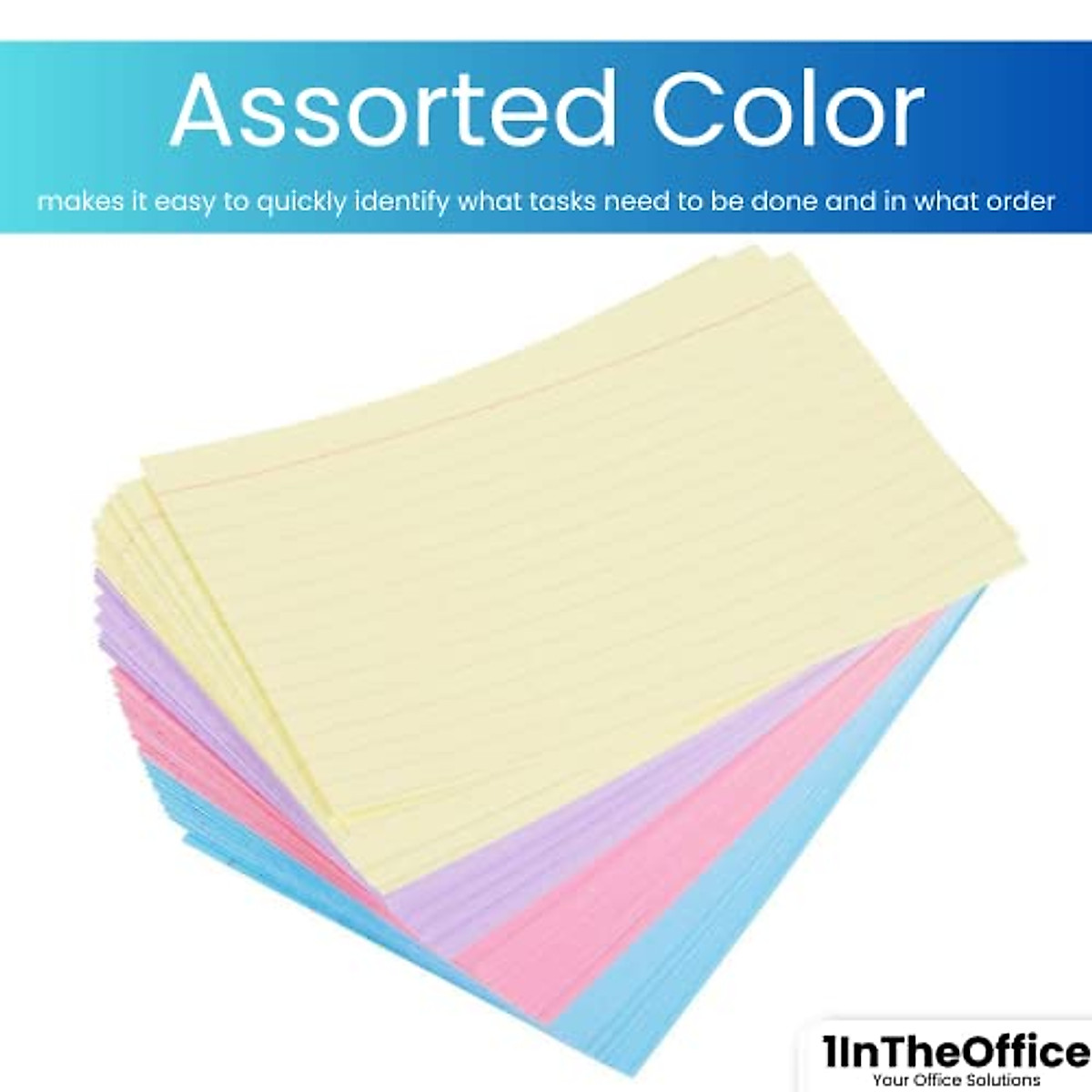 1InTheOffice Index Cards 4x6 Ruled Colored, Assorted 200/Pack