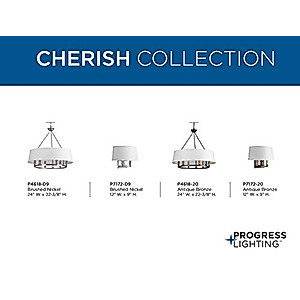 Cherish Collection 6-Light White Linen Shade Coastal Chandelier Light Brushed Nickel