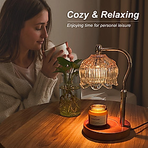 BINLIFA Candle Warmer Lamp with Timer & Dimmer, Adjustable Height Candle Warmer Light Compatible with Large Jar Candles (Walnut)…
