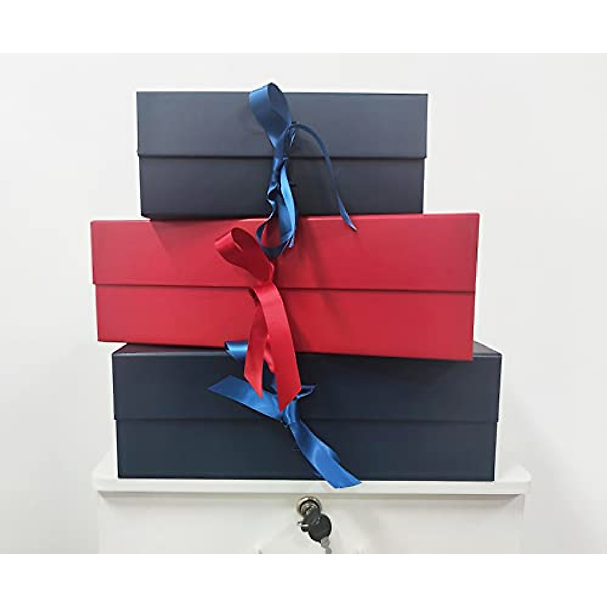 REECAGO Blue Gift Box 13X10X4.5Inch with Magnetic Lid and Silk Ribbon for Christmas Presents Wrapping Gifts Presents Birthdays, Wedding, Holidays, Anniversaries Gift Packaging