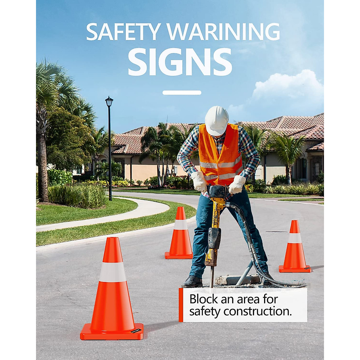 BATTIFE 12Pack Traffic Safety Cones 18" inch with Reflective Collars PVC Orange Construction Cones for Home Driveway Road Parking Use