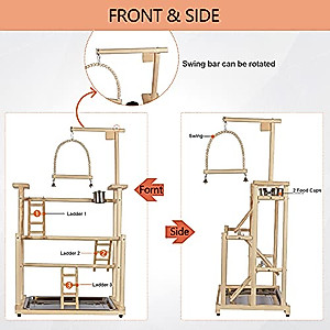 Edudif 3 Layers Wood Bird Playground Large Parrot Playstand Bird Perch Stand Bird Gym Playground Playpen for Cockatiel Parakeet Parrot (with Installation Notes)