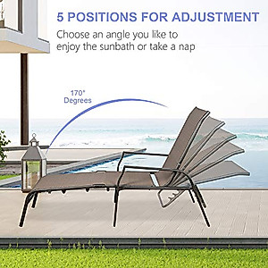 Peak Home Furnishings Patio 2-Piece Textilene Folding Chaise Lounges Outdoor Adjustable Backrest Sling Recliners Sun Lounger Set