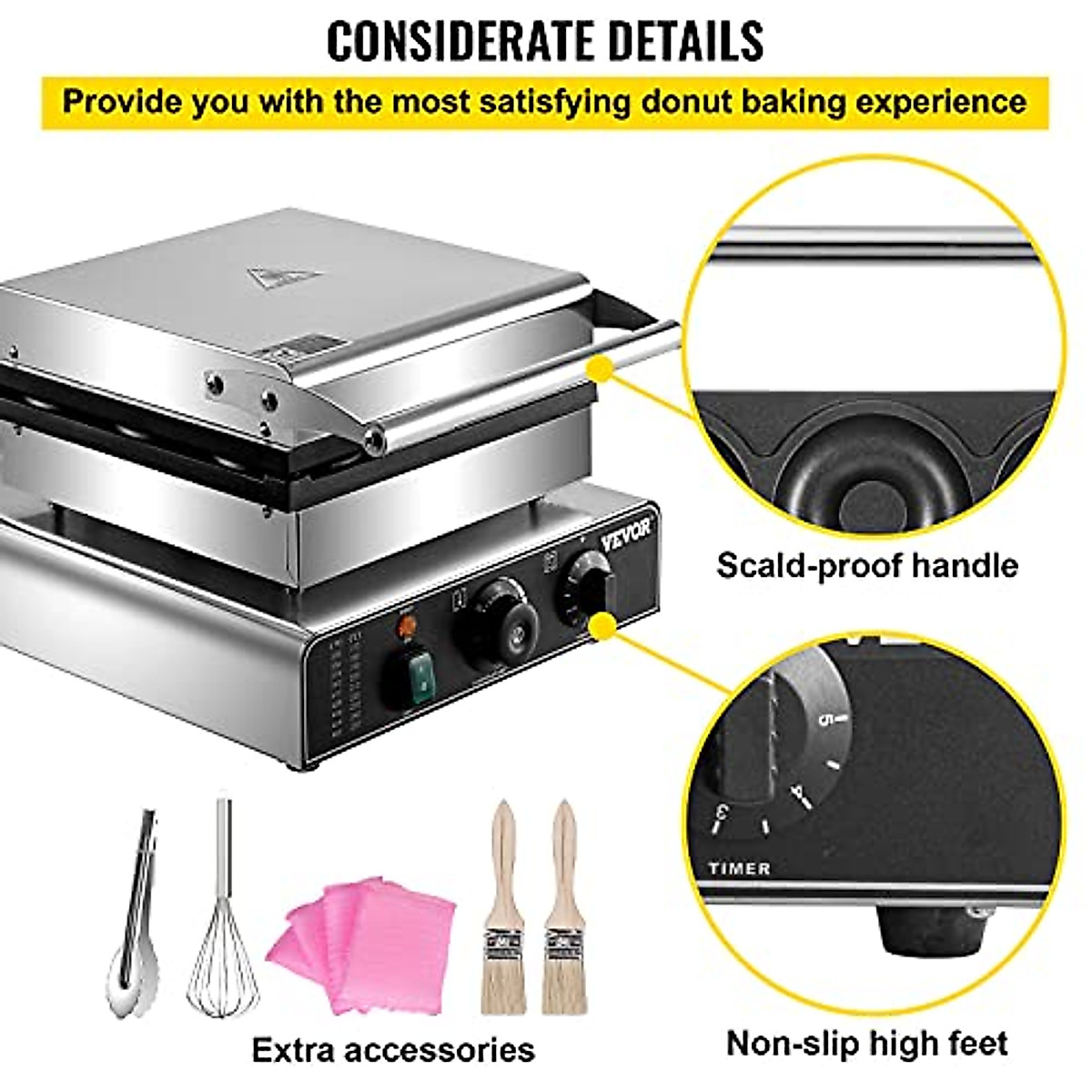 VEVOR Electric Donut Maker, 9 Holes Commercial Donut Machine, 2000W Electric Doughnut Machine, Double-Sided Heating Commercial Donut Maker, for Home & Commercial Use with Non-stick Teflon Coating