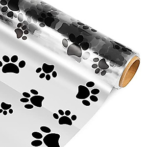 Pengxiaomei 32in x 50 Ft Puppy Cellophane Wraping Paper Roll Clear Paw Prints Cellophane Wrap for Christmas Dog Birthday Party Supplies Vet Tech Week Gift Baskets