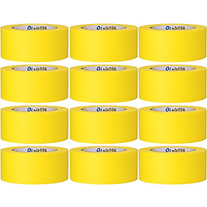 Oleitodh 12 Rolls Yellow Painters Tape Bulk 2 inch x 660 Yards, Painters Masking Tape No Residue Wall Painting Tape Artist Tape Trim Edge Finishing Tape for Wall Painting Decoration DIY Supplies