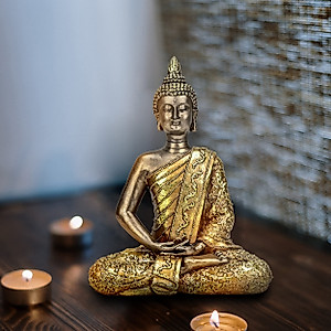 TERESA'S COLLECTIONS Antique Gold Buddha Statue Zen Decor, Small Meditation Decor Resin Decorative Yoga Collectible Figurines for Indoor Home Desk Tabletop Spiritual Living Room Decorations, 9.1"