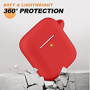 Foweroty AirPods Case Cover, Soft Silicone Protective Cover with Buckle for Women Men Compatible with Apple AirPods 2nd 1st Generation Charging Case, Front LED Visible，Red