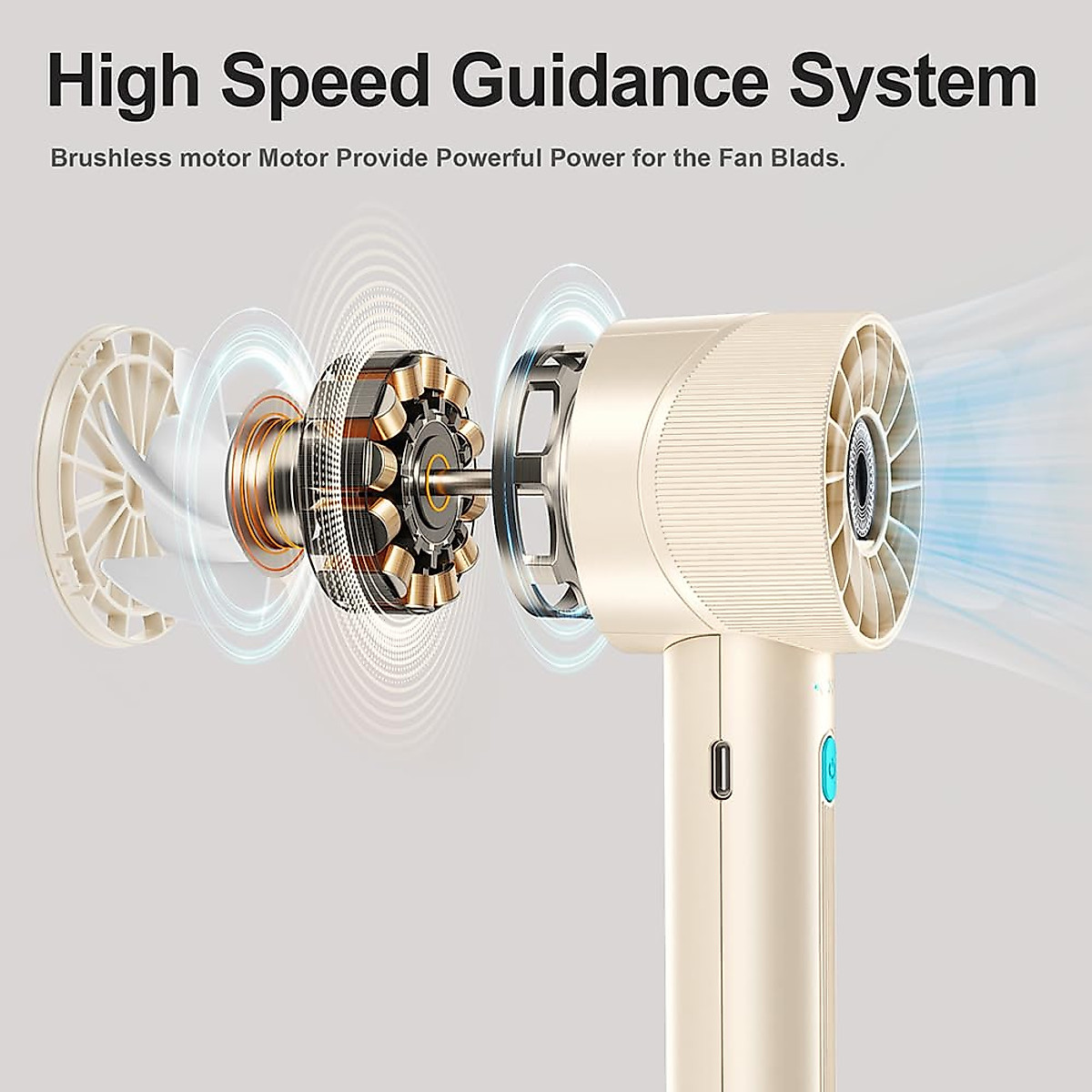 COZOME Personal Fans, Powerful Handheld Fans with 7000RPM Turbo, High Speed USB-C Rechargeable Pocket Fan, Max 16H Working Mini Portable Fans for Women, Mens, Kids, Outdoor, Super Ball, Blue