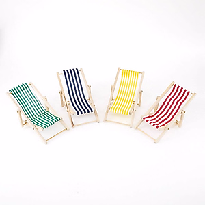 STOBOK 1:12 Mini Wooden Beach Chair, Miniature Beach Chair Longue Deck Chair Mini Beach Chairs Mini House Furniture Miniature Adornments for Craft Dollhouse Accessories