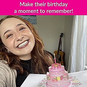 100 Greetings Birthday LIGHTS & MUSIC Pink Cake Card – Plays Hit Song JUST THE WAY YOU ARE – Pop Up Birthday Card for Wife, Girlfriend, Mom - Pop Up Birthday Cards for Women – Musical Birthday Cards