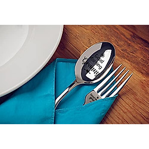 HSSPIRITZ 2 Pieces Good Morning Granny Funny Engraved Stainless Spoon Fork Set,Restaurant Dinner Spoon and Fork With Gift Box,Best Gifts for Grandma Mom Birthday Mother's Day Christmas
