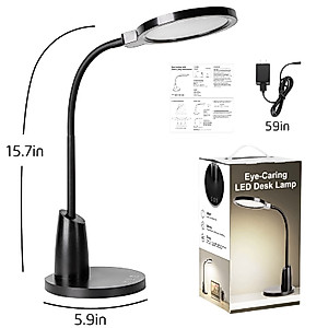 LED Desk Lamp with USB Charging Port, Small Desk Lamp for Home Office 10 Levels Brightness, Study Lamp for Kids Students, Flexible Goose Eye-Caring Black Table Lamp, 45 Minutes Auto-Off Timer.