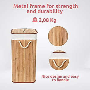 Compactor Folding Laundry Basket (Rectangular) | Blanket Basket | Laundry Basket with Lid | Foldable Laundry Basket | Bamboo and Polycotton | 17.71 x 13.77 x 23.62 Inch