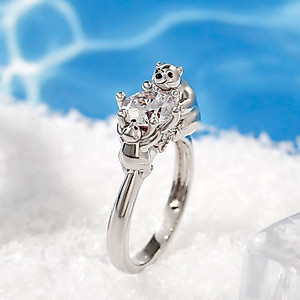 Jeulia 2.5 ct Diamond Band Rings Hug Me Mother & Baby Round Cut Sterling Silver Ring Dragon Koala Engraved Engagement Ring Anniversary Promise Graduation for Women Girls (Polar Bear, M-½)