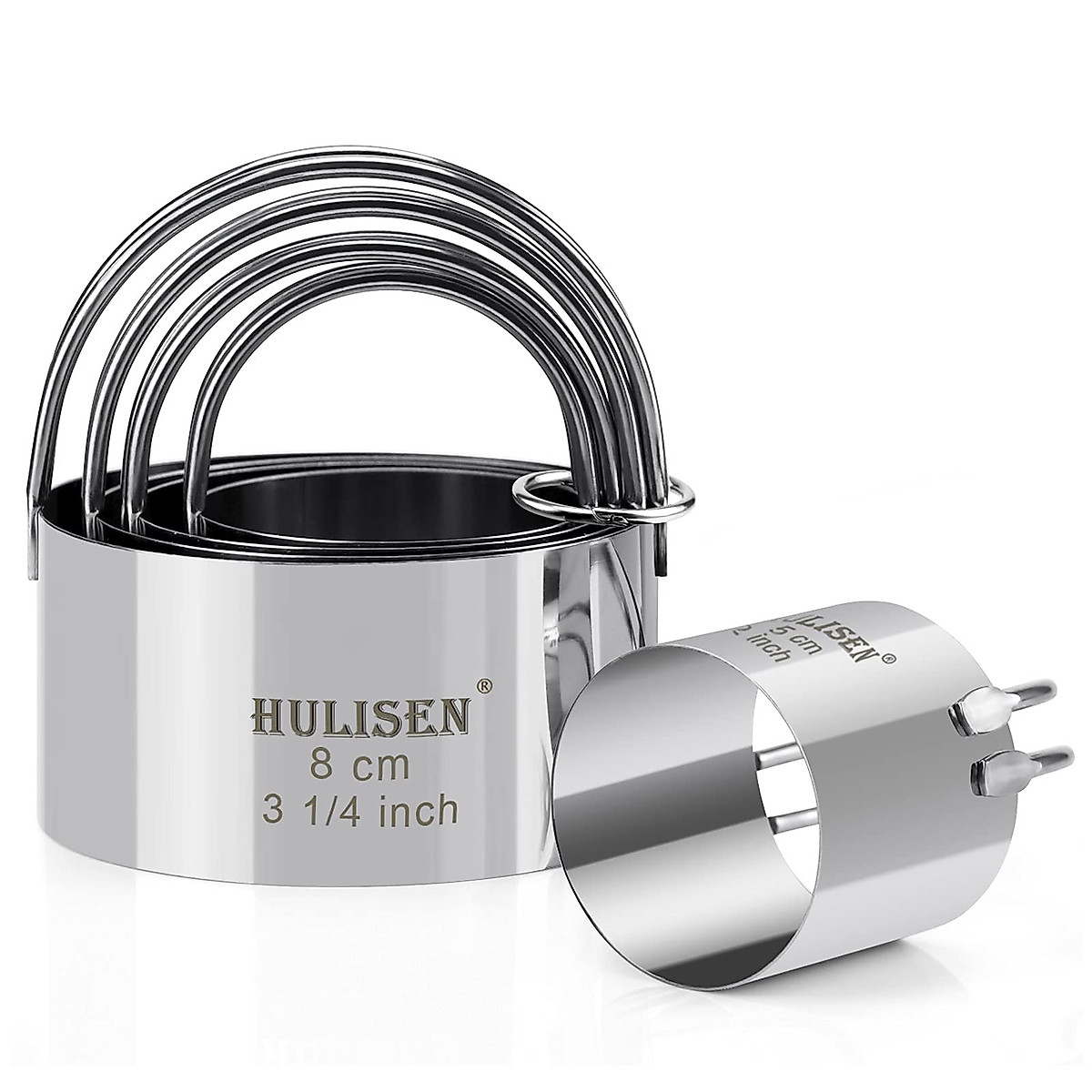 HULISEN Biscuit Cutter Set (5 Pieces/Set), Round Cookies Cutter with Handle, Professional Baking Dough Tools, Gift Package