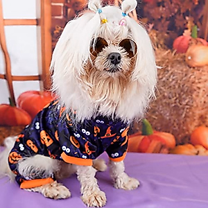 Halloween Dog Pajamas Costume, Cool Pumpkin Dog Bodysuit Soft Puppy Onesie PJS Costumes, Pet Clothes for Small Medium Dogs Cats, Cute Girl Boy Doggy Jumpsuit, Machine Washable Dog Outfit (M)