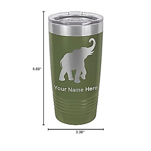 LaserGram 20oz Vacuum Insulated Tumbler Mug, Indian Elephant, Personalized Engraving Included (Camo Green)