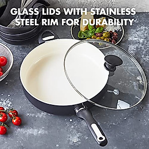 GreenPan Rio Healthy Ceramic Nonstick 5QT Saute Pan Jumbo Cooker with Helper Handle and Lid, PFAS-Free, Dishwasher Safe, Black
