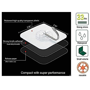 33lbs Adhesive Sticky Hooks for Hanging on Wall or Ceiling, Heavy Duty, Traceless, No Damage(10pcs)