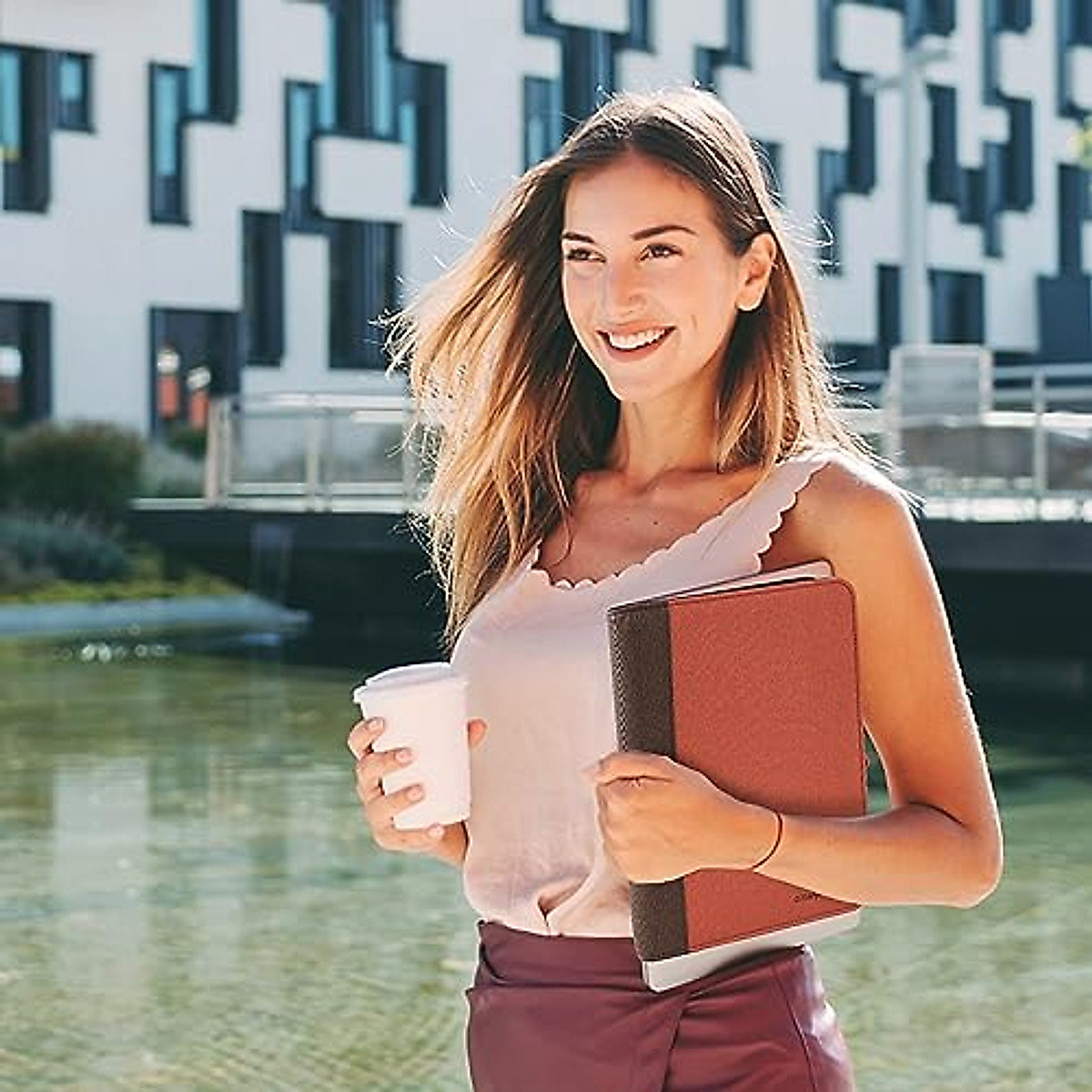 GXaryFulin Padfolio Organizer, PU Leather Planner, 4 O-Rings Zipper Binder (Red Brown)