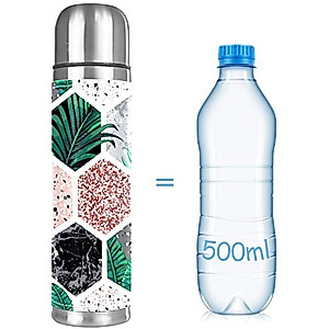 Geometric Plant Hexagon Stainless Steel Water Bottle Leak-Proof, Double Walled Vacuum Insulated Flask Thermos Cup Travel Mug 17 OZ