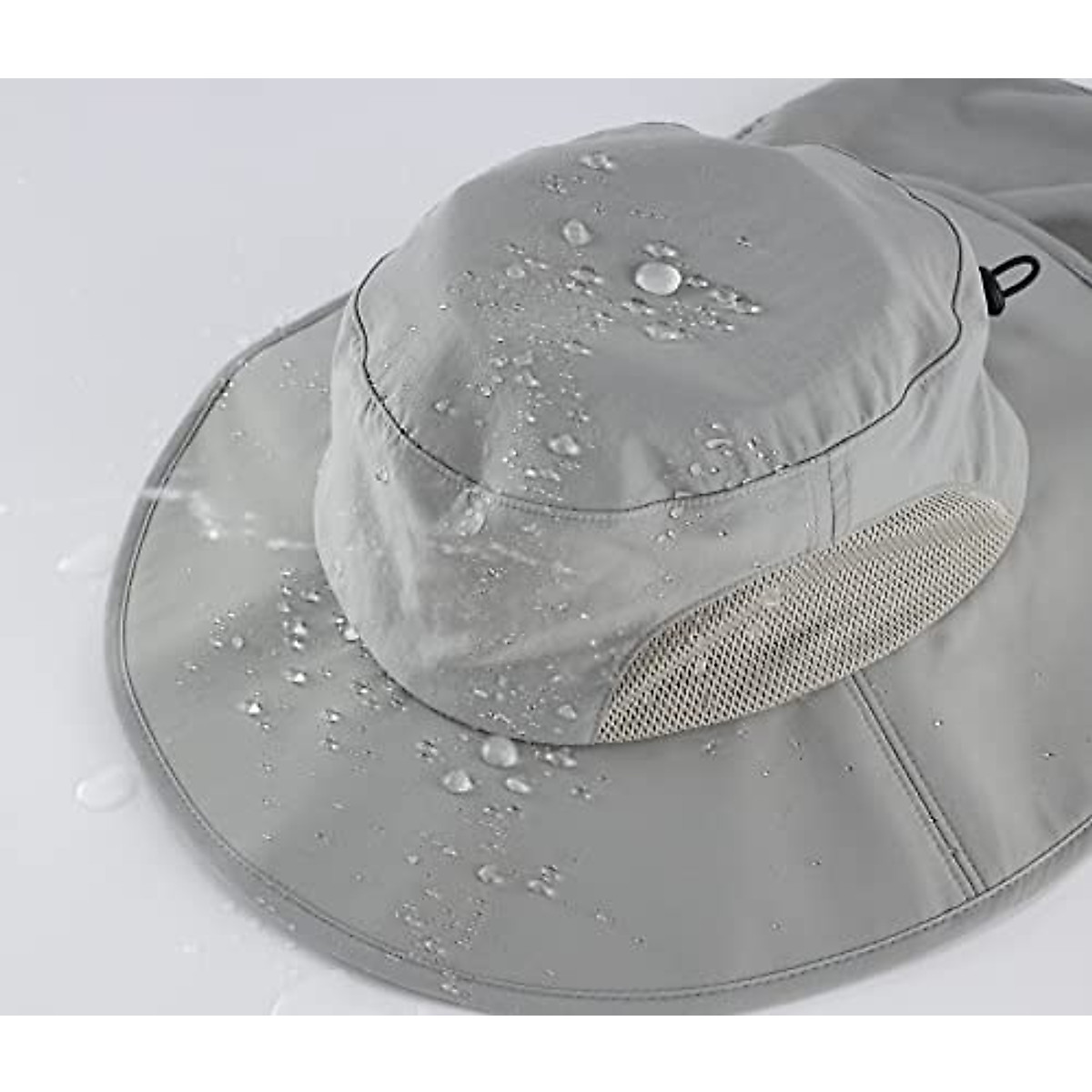 Home Prefer UPF50+ Mens Sun Hat with Neck Flap Wide Brim Mesh Fishing Hat Windproof Safari Hat Light Grey