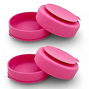 KVK Silicone Toddler Bowls 2 Set 4 Bowls with Suction Cups, Food Grade Baby Bowls with Lid for Kids Infant Children, Little Bowls On The Go, Pink