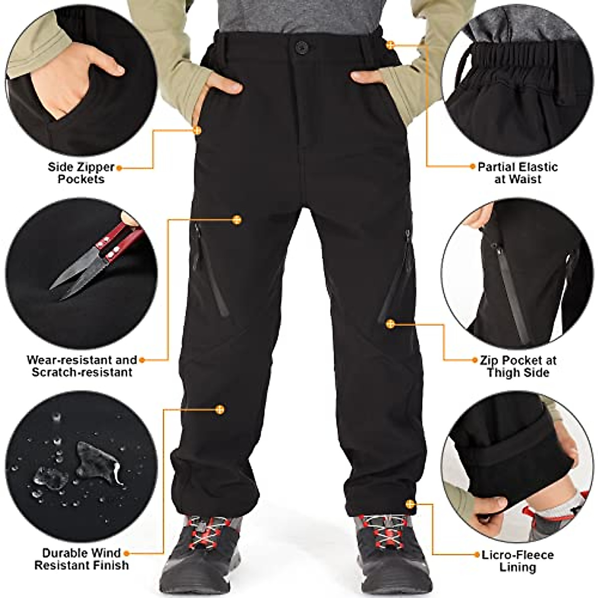 linlon Kids Boys Girls Youth Waterproof Hiking Ski Snow Pants Elastic Waist Warm Insulated Pants,9037-Black-2XL(9-10 Years)