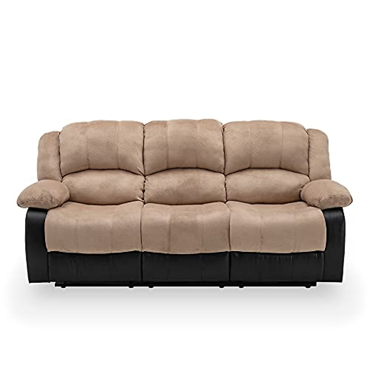 Nathaniel Home Manual Double Reclining Sofa PU Leather Upholstered 3-Seat Couch for Living Room Home Theater, Beige