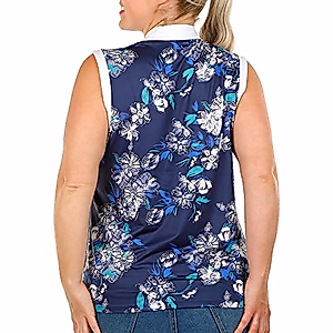 Coral Bay Golf Plus Tropical Floral Sleeveless Polo Top 1X Deep Navy Multi