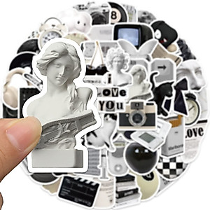 Aesthetic VSCO Stickers for Water Bottles,Black and White Simple Vinyl Sticker for Laptop,61Pcs DIY Decorate Skateboard Computer Phone Decals for Kids Girls Teens (Black & White)