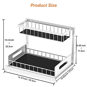 Under Sink Organizer Pull Out Cabinet Organizer 2 Tier Slide Out Sink Shelf Cabinet Storage Shelves Multi-purpose Under Sink Storage for Bathroom Kitchen Desktop (White)