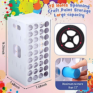 Hicarer 2 Pcs 72 Holes Craft Paint Storage Rack Spinning Paint Organizer Tower Vertical Paint Rack Stand Compatible with Apple Barrel Compatible with Folkart, 2oz Craft Paints Art Supplies