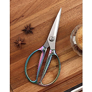 Jasni Fish pattern Powerful kitchen scissors professional Heavy Duty Multi-Purpose pretty Color rainbow Titanium Coating Forged Stainless Steel fish bones Shears Office Home scissors