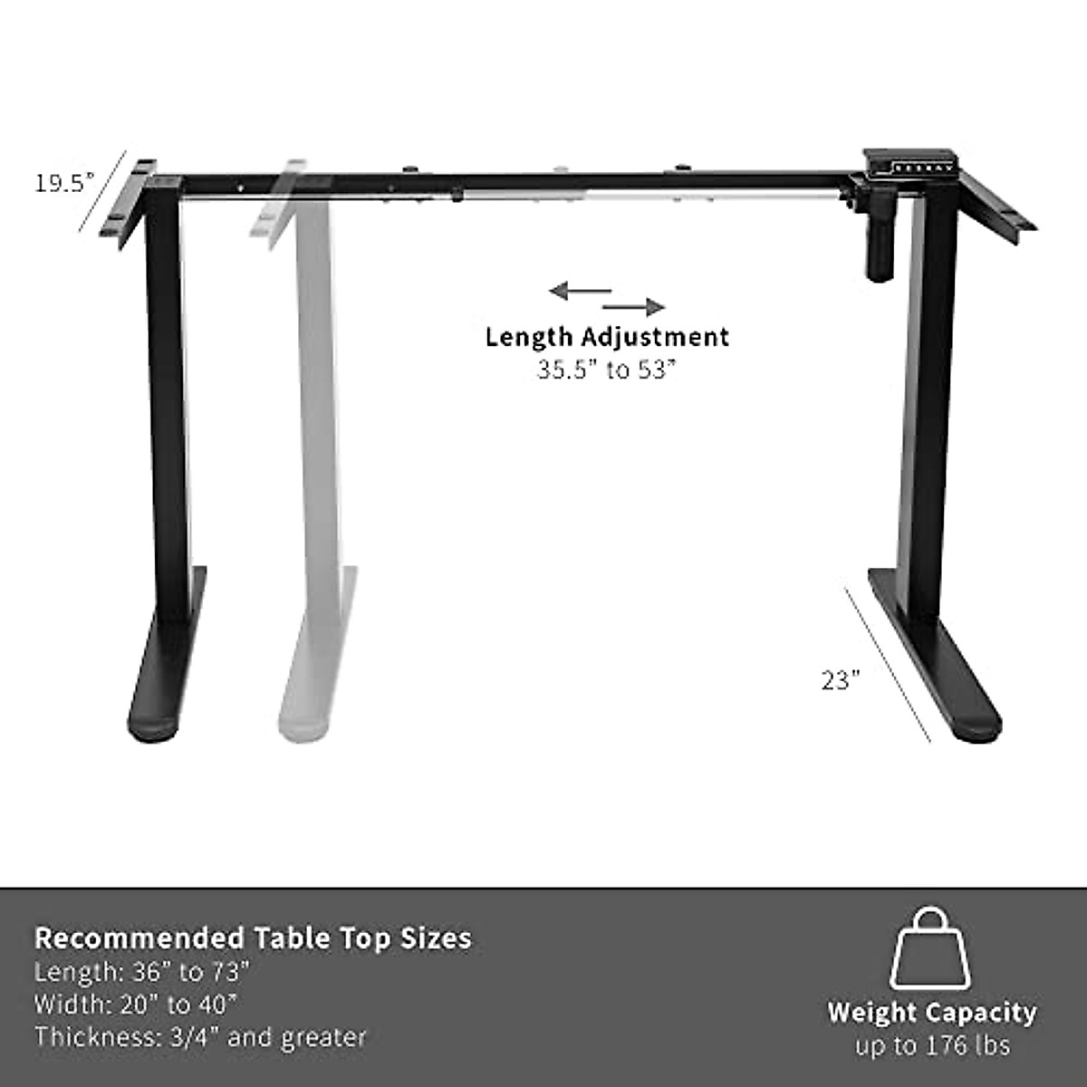 VIVO Electric Stand Up Desk Frame Workstation with Rear-Set Legs, Frame Only, Single Motor Ergonomic Standing Height Adjustable Base with Memory Controller, Black, DESK-100E-RB