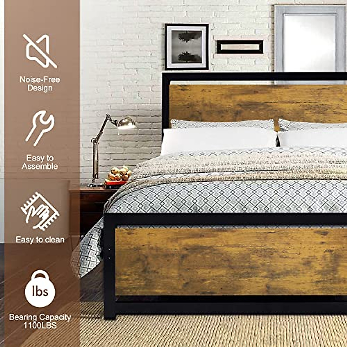 Codesfir Full Size Bed Frames with Wood Headboard and Footboard, Heavy Duty Platform Bed Frame with Storage, No Box Spring Needed, Solid and Stable, Noise Free, Easy Assembly, Vintage Brown