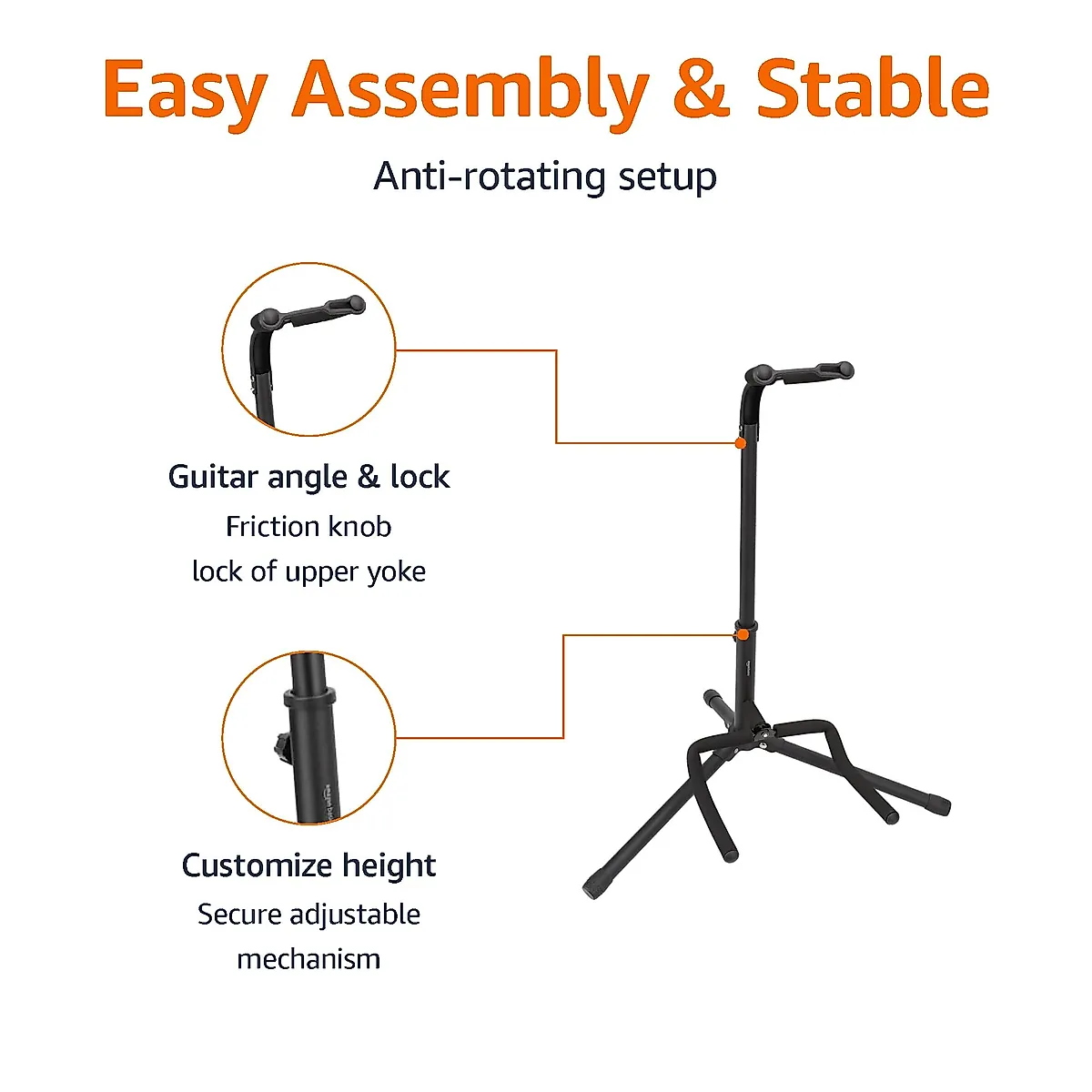 Amazon Basics Guitar Stand, Neck Support - For Home, Music Stores, Recording Studios, Display & Storage, Black