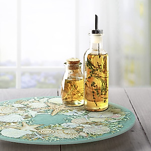 CounterArt Coastal Wreath 4mm Heat Tolerant Tempered Glass Lazy Susan Turntable 13” Diameter Cake Plate Pizza Server