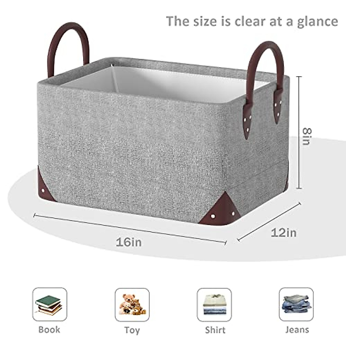 Storage Baskets for Shelves with Metal Frame- Closet Storage bins for Organization Collapsible Rectangle Line Fabric Organizing Boxes with Handles Cubes (16x12x8 inches(2 pack), Gray)