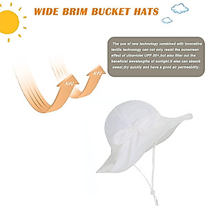 Baby Girl Sun Hat Summer Beach Hats with UPF 50+ Toddler Infant with Wide Brim Strap Outdoor Bucket Hat White 6-12 Months