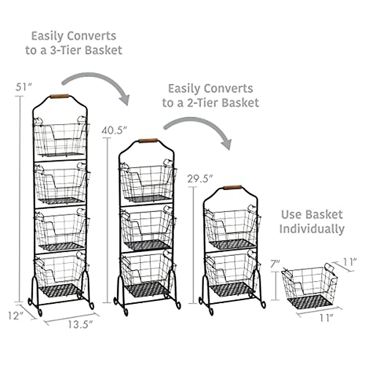 Gourmet Basics by Mikasa Ferme 4-Tier Metal Floor Standing Fruit/Home Storage Market Basket, Antique Black