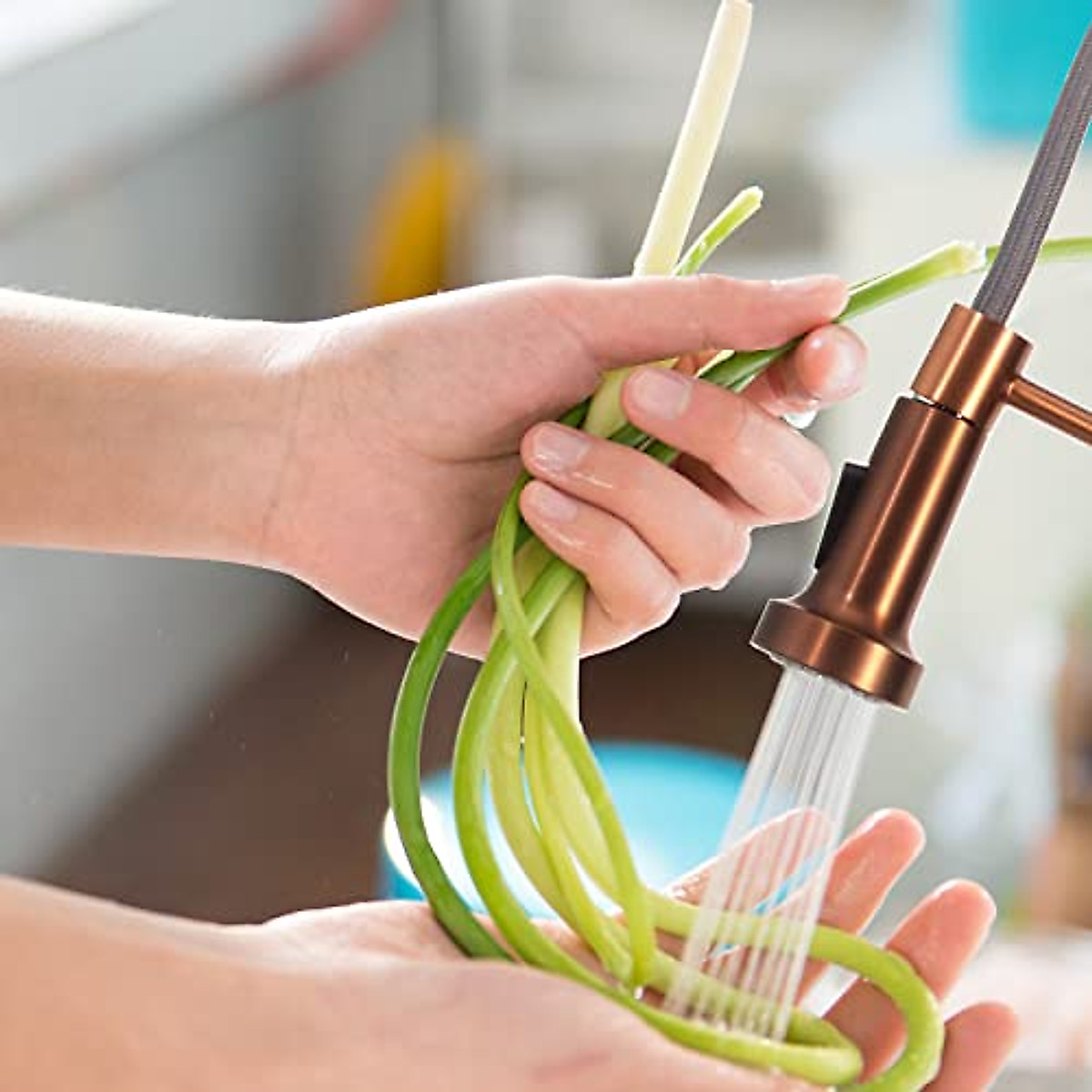 Strictly Sinks Kitchen Faucet with Pull Down Sprayer-Contemporary Design Single Handle High Arc Spring Faucet–Dual Function Spray Head with 360 Swivel Spout-Towel Bar Sink Faucet (Copper)
