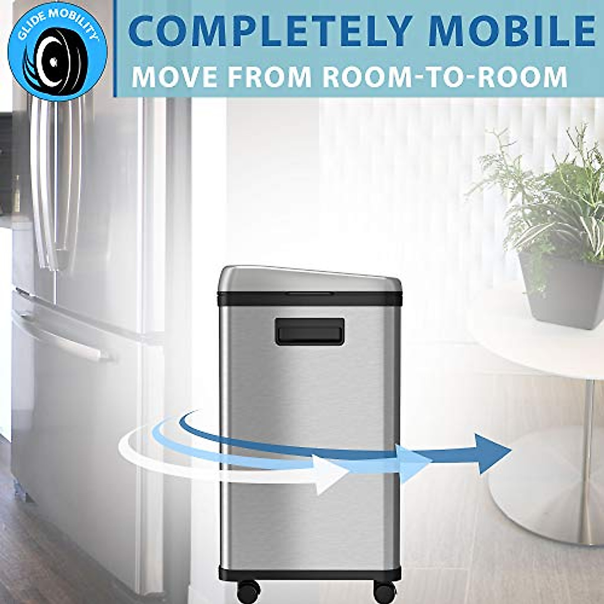iTouchless 16 Gallon Touchless Trash Can and Recycle Bin Combo Unit with AC Adapter, Stainless Steel Automatic Sensor Kitchen Garbage Receptacle, 2 X 8 Gallon Removable Buckets with Handles