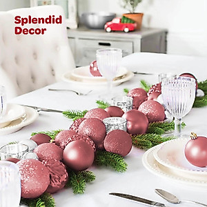 Christmas Ornaments Set of 24 - Beautiful [Rose-Gold] Christmas Tree Decorations Ornaments Set - 4 Styles Glitter/Matte/Mirror/Shiny - Shatterproof/Pre-Strung, For Holiday/Party/Decorations/DIY (1.5")