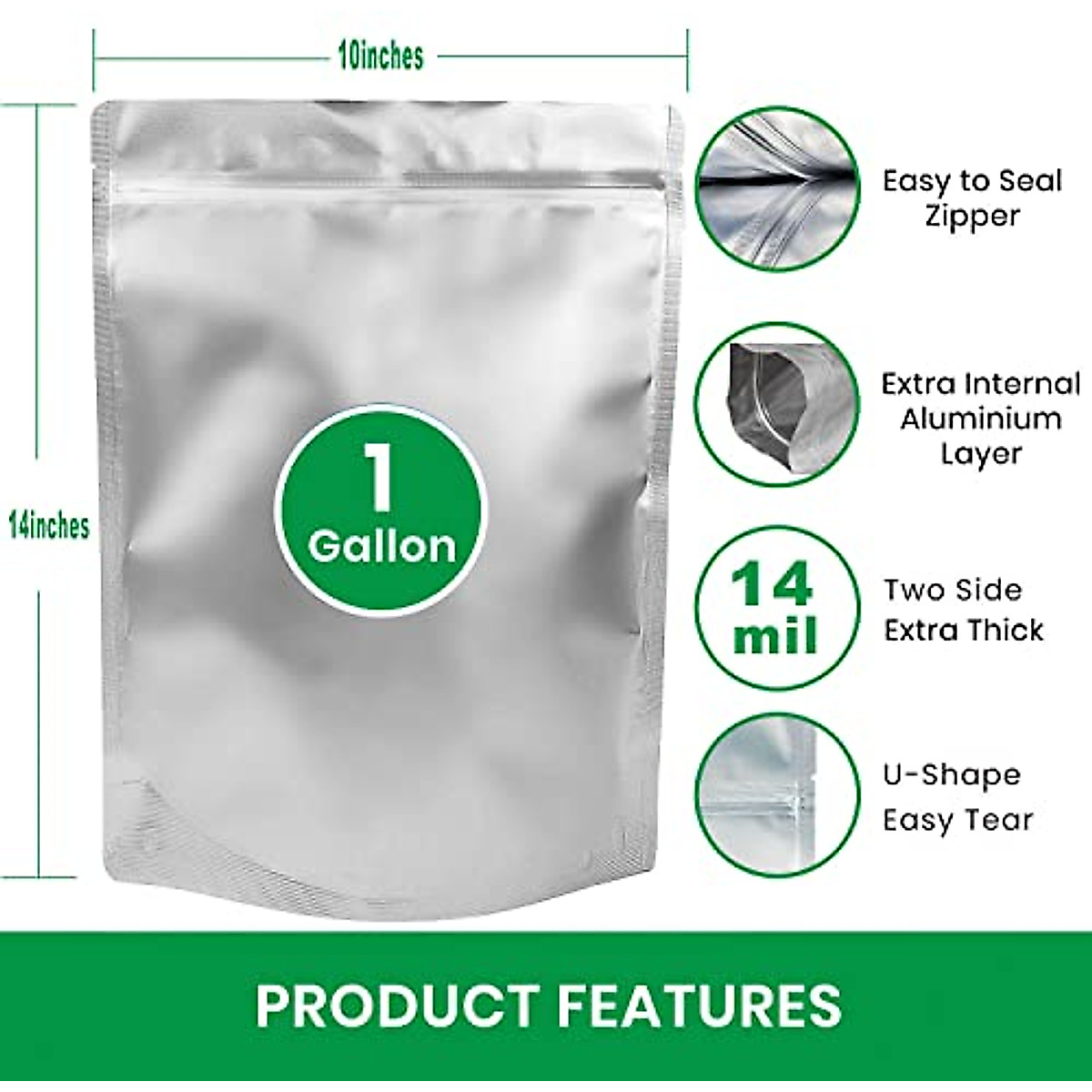 30pcs Mylar Bags for Food Storage - Extra Thick 14 Mil - 1 Gallon Ziplock Resealable Mylar Bags - Bolsas Mylar con absorbentes - Mylar Bag 1 Gallon