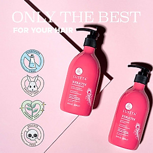 Luseta Keratin Shampoo and Conditioner for Color Treated Damaged & Dry Hair, Keratin Hair Treatment for Smoothing& Nourishing, Free of Sulfates, Paraben and Gluten 2 X 16.9Oz