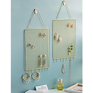 Heesch 2pack Earring Wall Holder Hanging Earring Organizer Wall Mounted Jewelry Organizer Stud Holder Diamond Grid with Hooks for Necklaces Bracelets (Small Grid)