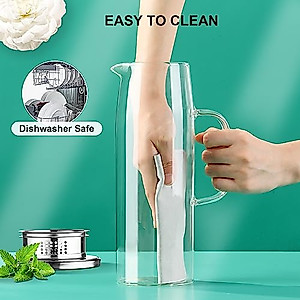 PARACITY Glass Pitcher with Lid and Spout 50oz/ 1.5L, Hot/Cold Water Pitcher, Iced Tea Pitcher for the Shelf of Fridge, Easy to Clean, High Borosilicate Glass Pitcher for Lemonde, Juice and Milk