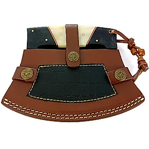 Damascus Steel alaskan Ulu Knife - Fixed Blade knife for Chopping Boning Slicing Cutting with Leather Sheath. SM149